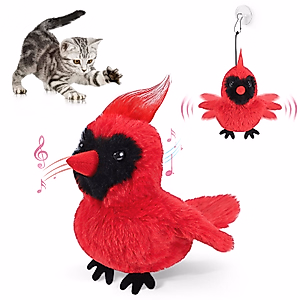 AIPERRO Flapping Cardinal Cat Toys, Interactive Cat Exercise Toy with Lifelike Bird Chirp, USB Rechargeable Automatic Cat Kicker Catnip Toys for Bored Indoor Adult Cats Kittens