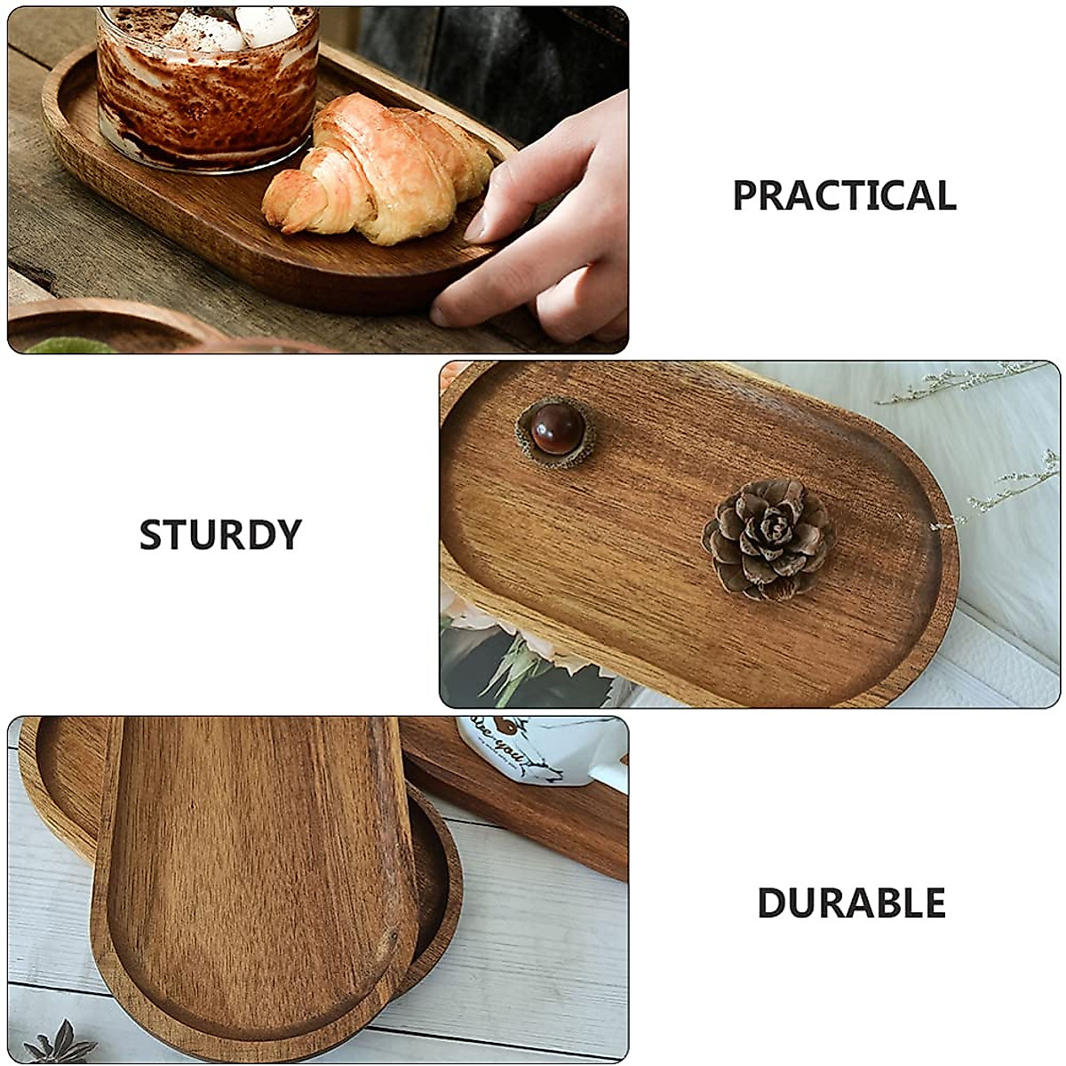 Ipetboom Sandwich Bread Pan 2pcs Wooden Decorative Tray Retro Style Food Dinner Dish Tray Wood Breakfast Oval Tray Fruit Vegetable Plate Jewelry Storage Dish for Home Kitchen Bedroom Sushi Platter