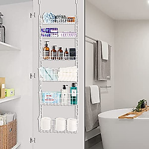 Judecude 6-Tier Over the Door Pantry Organizer, Hanging Storage Metal Rack with 6 Adjustable Medium Basket, Closet Organization Kitchen Spice Rack with Adhesive Clips, White