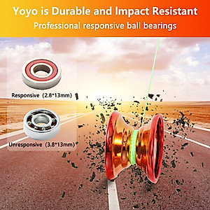 LUOMAJA Metal Responsive Yoyo for Kids: Aluminum Yo Yo Magic for Kids Beginner - Replacement Unresponsive Ball Bearing for Professional Yoyo Players with 10 String Pack & 2 Dragon Finger Gloves