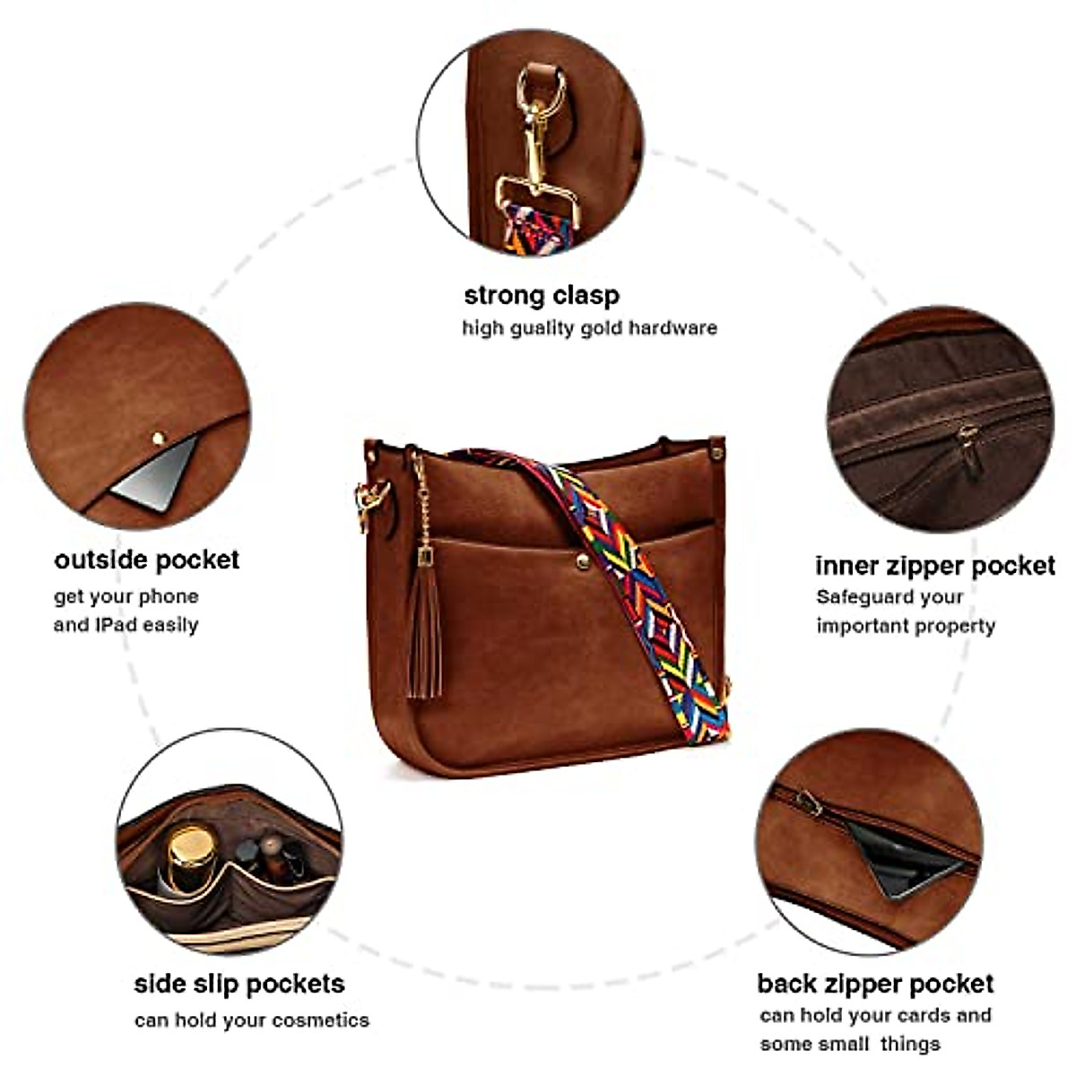 CELELA Crossbody Bags for Women Vegan Leather Shoulder Bucket Cross-body Purse with Guitar Strap Replacement Tassel(Bown)