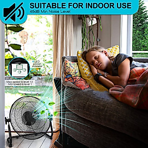 DBF Battery Operated Solar Fan, 2-in-1 Solar Panel Powered & AC Charger Powered 12 Speeds Portable Rechargeable Fan, 12'' Cordless High Velocity Floor Fan For Household, Camping, Travel, Outdoor