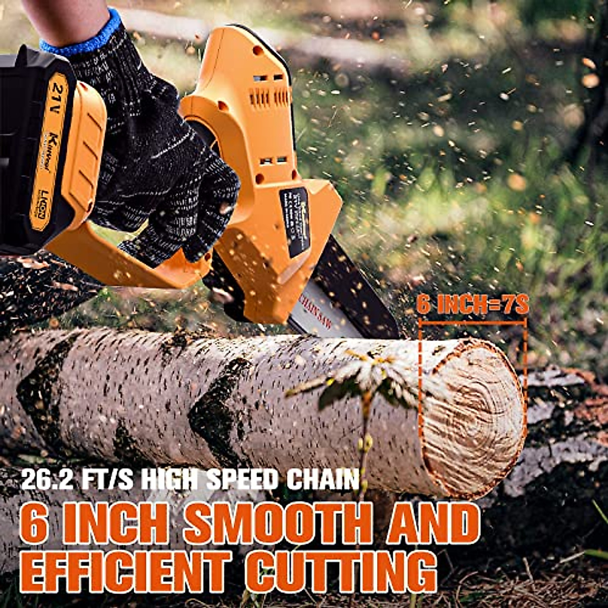 KittVegi Mini Chainsaw, 6 Inch Powerful Cordless Mini Saw with 2 Large Capacity Rechargeable Batteries & 2 Chains, Handheld Small Chainsaw for Tree Trimming Wood Cutting