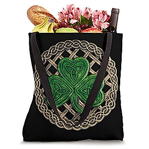 Green Shamrock, Celtic Knots With Black Background Tote Bag