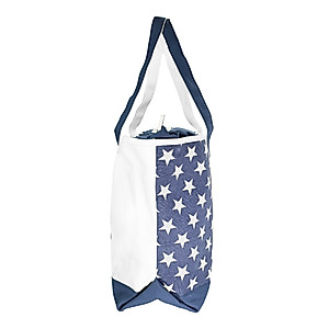 DALIX Striped Boat Bag Premium Cotton Canvas Tote Black, Red, Pink, Navy Blue, Purple (Stars-Stripes)