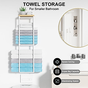 Rolled Towel Racks for Bathroom Wall Mounted, Wall Towel Rack for Large Bath Rolled Towels, Metal Wall Towel Holder Mounted Towel Storage for Small Bathroom (White, 2 Tier)