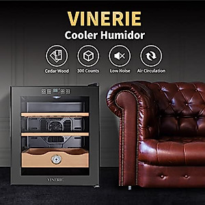 VINERIE Cigar Humidor 50L with Temperature Control System, Cooler for 300 Counts with Digital Hygrometer, Spanish Cedar Lined Great Gift for Father