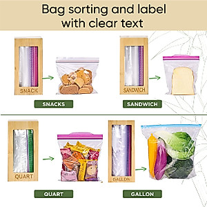 VIKAMAX Ziplock Bag Organizer , Bamboo Drawer Organizer , 4 Separate Baggie Organizer Storage Bag Organizer Bag Storage Organizer for Kitchen Drawer