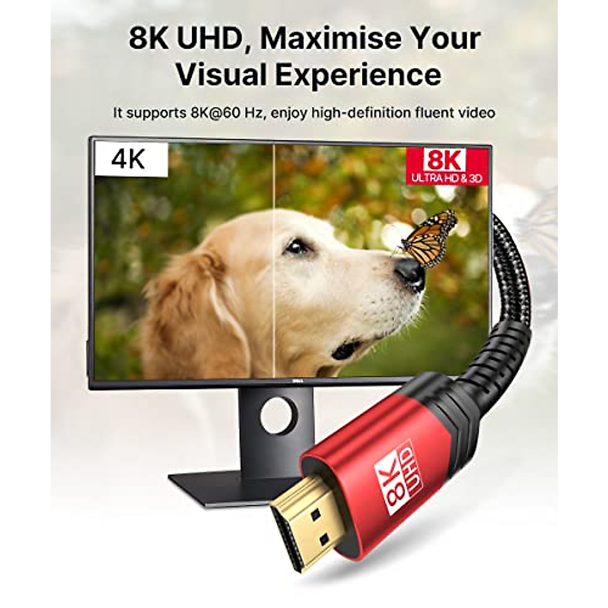 JSAUX HDMI Cables 2.1 2-Pack 6FT, 48Gbps 8K & 4K Ultra High Speed Braided HDMI Cable, 4K@120Hz 144Hz, 8K@60Hz, HDCP 2.2 & 2.3, HDR 10, eARC Compatible with Laptop Monitor UHD TV PS5 PS4 Dolby -Red