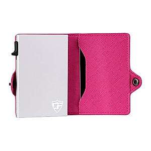 Card Blocr Womens Slim Wallet for Small Purses, Pop Up Wallet with Anti Theft RFID Blocking Credit Card Holder for Women in Pink PU Saffiano