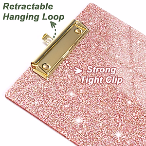 Rimilak Acrylic Glitter Clipboards, Sparkly Board with Low Profile Gold Clip, Designed for Classroom School and Office Use, A4 Letter Size 9 x 12.5 in, Rose Gold