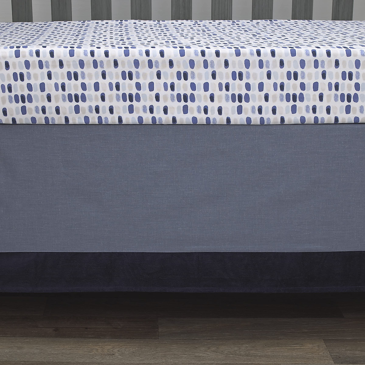 Nautica Nautical Adventure Blue & White Sailboat, Anchor, Waves, & Stripes 4Piece Nursery Crib Bedding Set - Comforter, 100% Cotton Fitted Crib Sheet, Crib Skirt, & Storage, Navy, Light Blue, White,