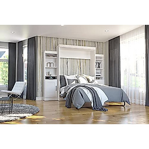 Bestar Queen Murphy Bed with Storage Cabinets, 107-inch Wall Bed for Multipurpose Guest Room