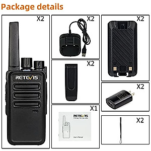 Retevis RT68 Walkie Talkies Rechargeable,Portable FRS Two-Way Radios for Adults,Heavy Duty 2 Way Radios Long Range,USB Charging Base,License Free Radios Walkie Talkie for Road Trip Camping (2 Pack)