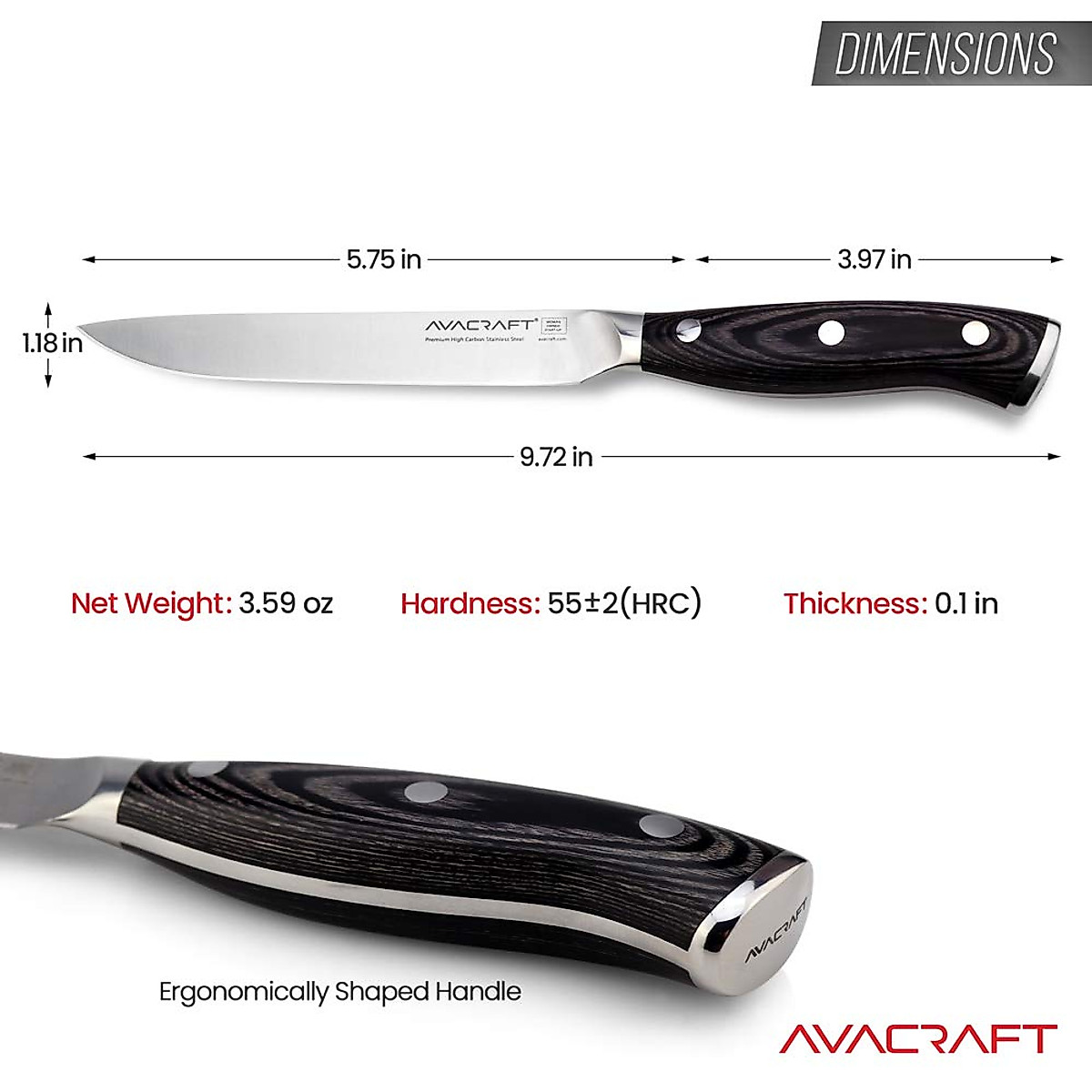 AVACRAFT Kitchen Utility Knife, High Carbon German 1.4116 Stainless Steel, Cutting Chopping Carving Knife, Ergonomic Wooden Handle, Razor Sharp, 5inch Knife with Custom Storage Case