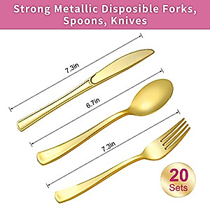 Pink and Gold Disposable Party Dinnerware Set, 20 Guest -141PCS with Paper Plates, Napkins, 9oz Cups, Plastic Silverware(Forks, Knives, Spoon), and Tablecloths, Party Supplies for Birthday Decoration