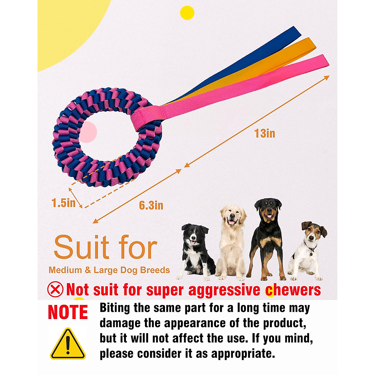 CaBYbigG Dog Rope Toys,Pink Ring Dog Toy with Rope,Dog Dental Teeth Cleaning Toys,Tug of War Dog Toy for Large Dogs