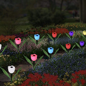 Uonlytech LED Decor 2pcs Solar Lamp Outdoor Solar Powered Lights Outdoor Ground Lights for Outside Flower Lawn Lamp Tulips Light Stakes Pathway Solar Lights Outdoor Light Led