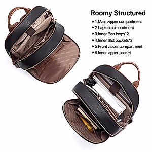 CLUCI Laptop Backpack for Women Leather 15.6 inch Computer Backpack Travel Vintage Large Bag White Black with Brown