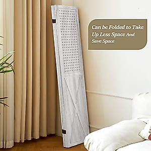 Leesinwing 4 Panel Pegboard Display, 5.6Ft Wood Room Dividers and Folding Privacy Screens, Peg Board Room Divider, Portable Display Board Organizer for Art, Jewelry, Crafts Display Racks, Off White