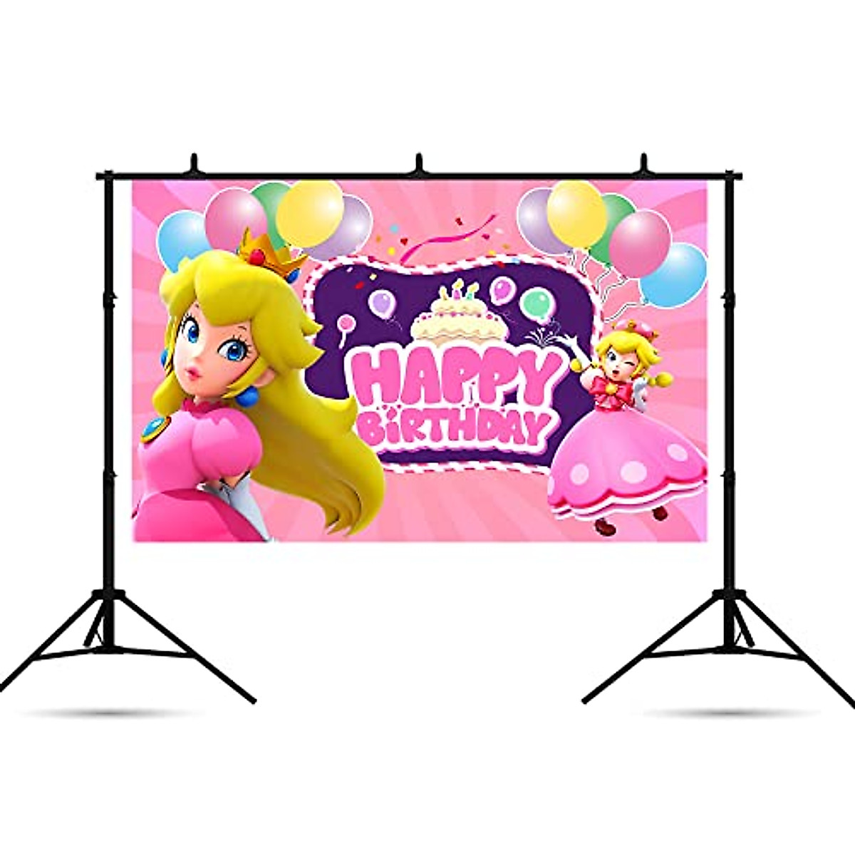 Princess Backdrop for Birthday Party Decorations, Princess Peach Background for Baby Shower Party Cake Table Decorations Supplies, Princess Peach Theme Banner, 5x3ft