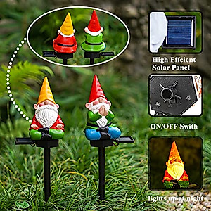 Garden gnome Stake Decoration Solar Yoga Gnomes Garden Stake Statues Gnome LED Solar Light Yellow Hat Meditation Garden Statues Yard Lawn Porch Garden Gifts for Mom(2pcs)