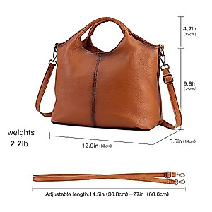 Genuine Leather Handbags Purses for Women,Top Handle Satchel Handbags Crossbody Tote Bags Hobo Bag for Ladies Brown
