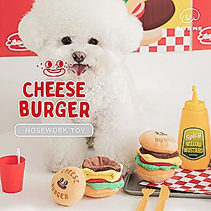 BITE ME Cheese Burger Nose-Work Toy, Dog Hide and Seek Interactive Toy, Pet Toy for Small and Medium Size Dogs, Dog Nose Work Toy and Sniffling Training Toy, Chew Toy