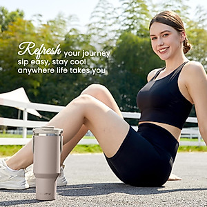 COKTIK 40 oz Tumbler with Handle and Straw, Double Insulated Tumblers with Flip Straw and Top Handle, Leakproof Tumbler, Stanley Cup, Insulated Water Bottle (Brown Metal)