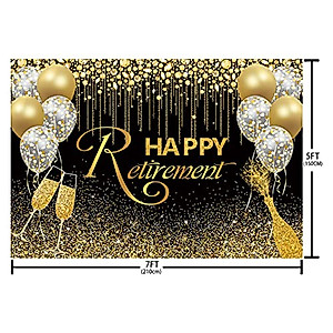 MEHOFOND Happy Retirement Backdrop Black and Gold Glitter Diamond Balloon Photography Background Black Gold Shinning Sparkle Congrats Retirement Party Decorations Banner Photo Studio Props 7x5ft