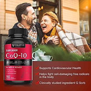 VIVALIFER CoQ10 300mg - High Potency Coenzyme Q10 Supplement for Antioxidant, Energy Production & Heart Function - 90 Softgels