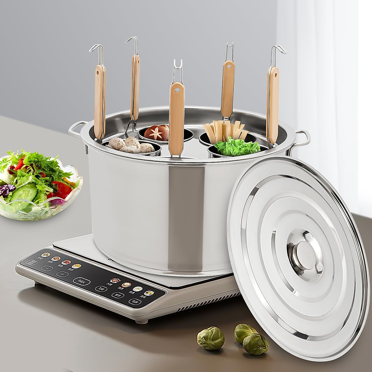 BANEBONE 37L/39qt 5 Holes Pasta Cooker Insert Set Stainless Steel Pasta Pot Insert Strainer Basket Cookware W/5* Insert Strainer Baskets for Home Kitchen Restaurant Commercial Cooking Tool