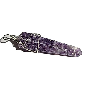 Sublime Gifts 1pc Lepidolite Natural Premium Crystal Cut Healing Gemstone Wire Wrapped with Loop Point Pendant