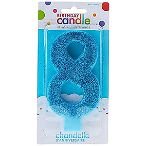 Amscan #8 Large Glitter Birthday Candle | Caribbean Blue | Party Supply | 1 piece