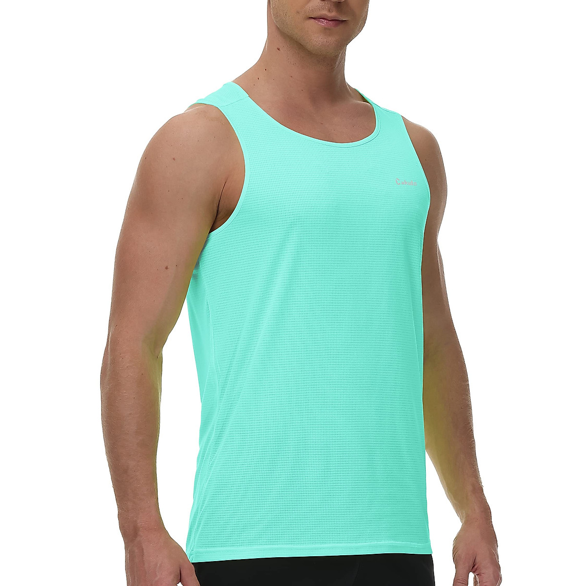Cakulo Mens Running Tank Top Swim Shirts Workout Dri Fit Muscle Gym Summer Beach Athletic Sleeveless Tops Neon Turquoise L
