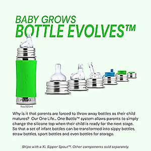 Pura Kiki 11 oz / 325ml Stainless Steel Sippy Cup Bundle w/ 2 Pack of Silicone XL Sipper Spouts & Sleeve, Aqua (Plastic Free, NonToxic Certified, BPA Free)