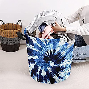Blue Tie Dye Large Laundry Basket Hamper Bag Washing with Handles for College Dorm Portable