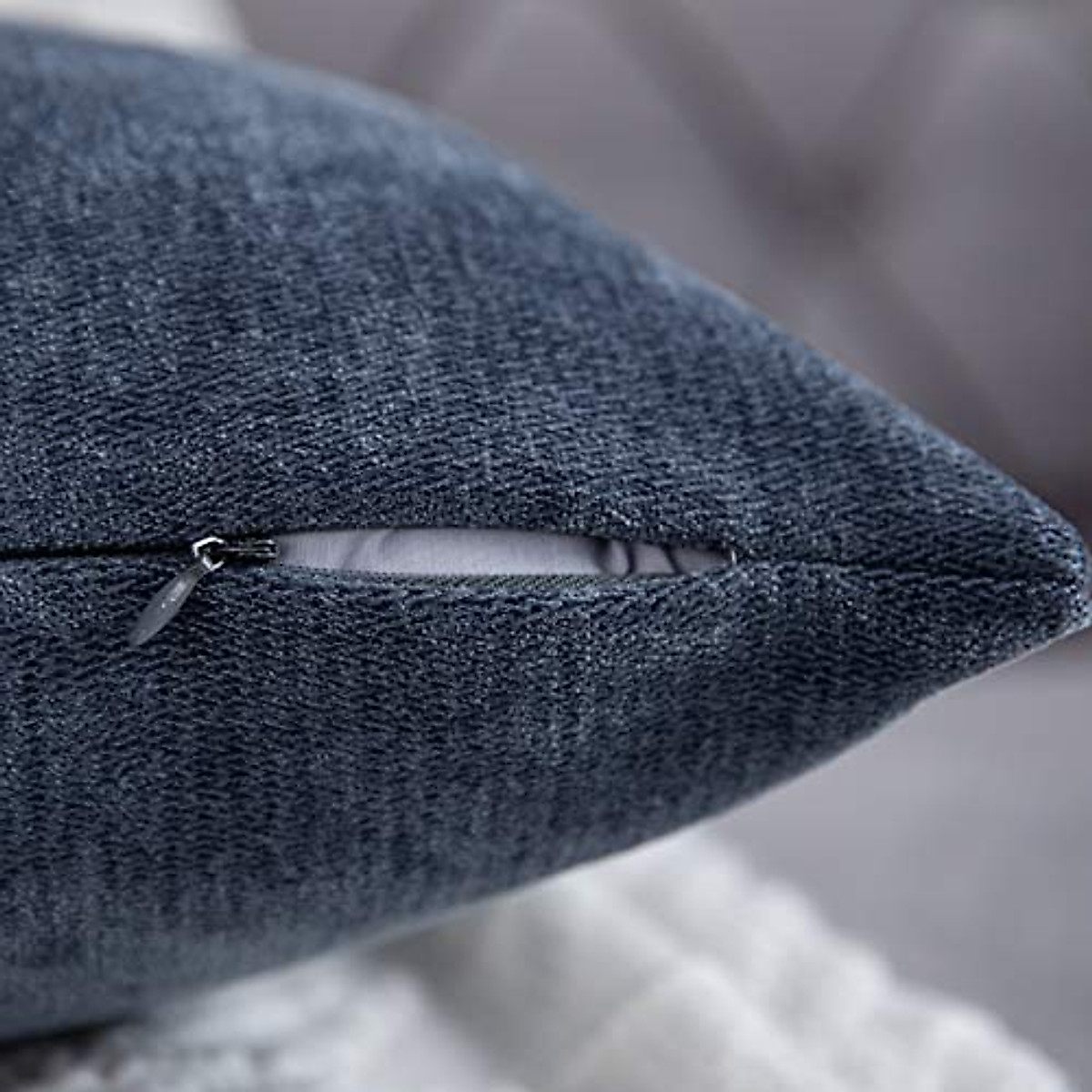 Anickal Blue Grey Pillow Covers 18x18 Inch Set of 2 Solid Rustic Farmhouse Decorative Throw Pillow Covers Square Cushion Case for Home Sofa Couch Decoration