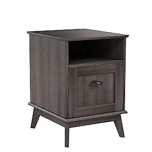 Newport Series Tall Wooden Home Office File Cabinet with Fully Extended Drawer | Side End Table | Sturdy and Stylish | Easy Assembly | Smoke Oak Wood Look Accent Living Room Furniture