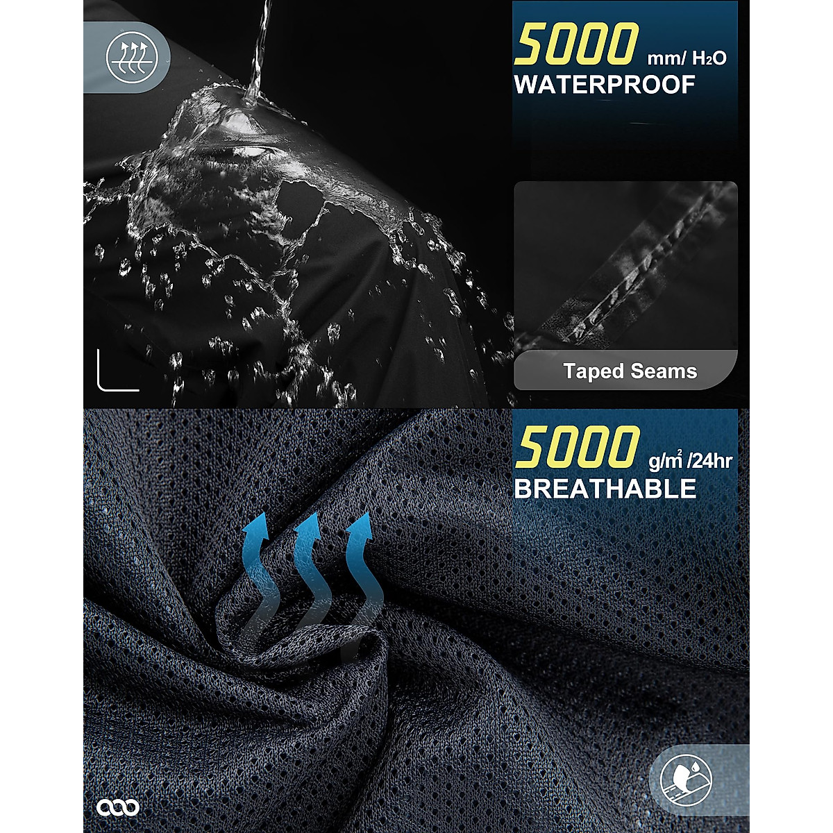 33,000ft Men's Rain Pants, Waterproof Rain Over Pants, Windproof Outdoor Pants for Hiking, Fishing Black