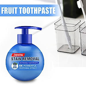 Press Toothpaste,Baking Soda Whitening Toothpaste,Jaysuing Stain Removal Whitening Toothpaste Strong Cleaning Power Natural Stain Remover Fluoride-Free Toothpaste（Blueberry Flavor）