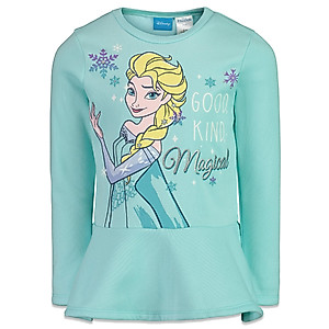 Disney Frozen Elsa Little Girls Fleece Long Sleeve Graphic T-Shirt and Leggings Outfit Set Turquoise/Blue 7