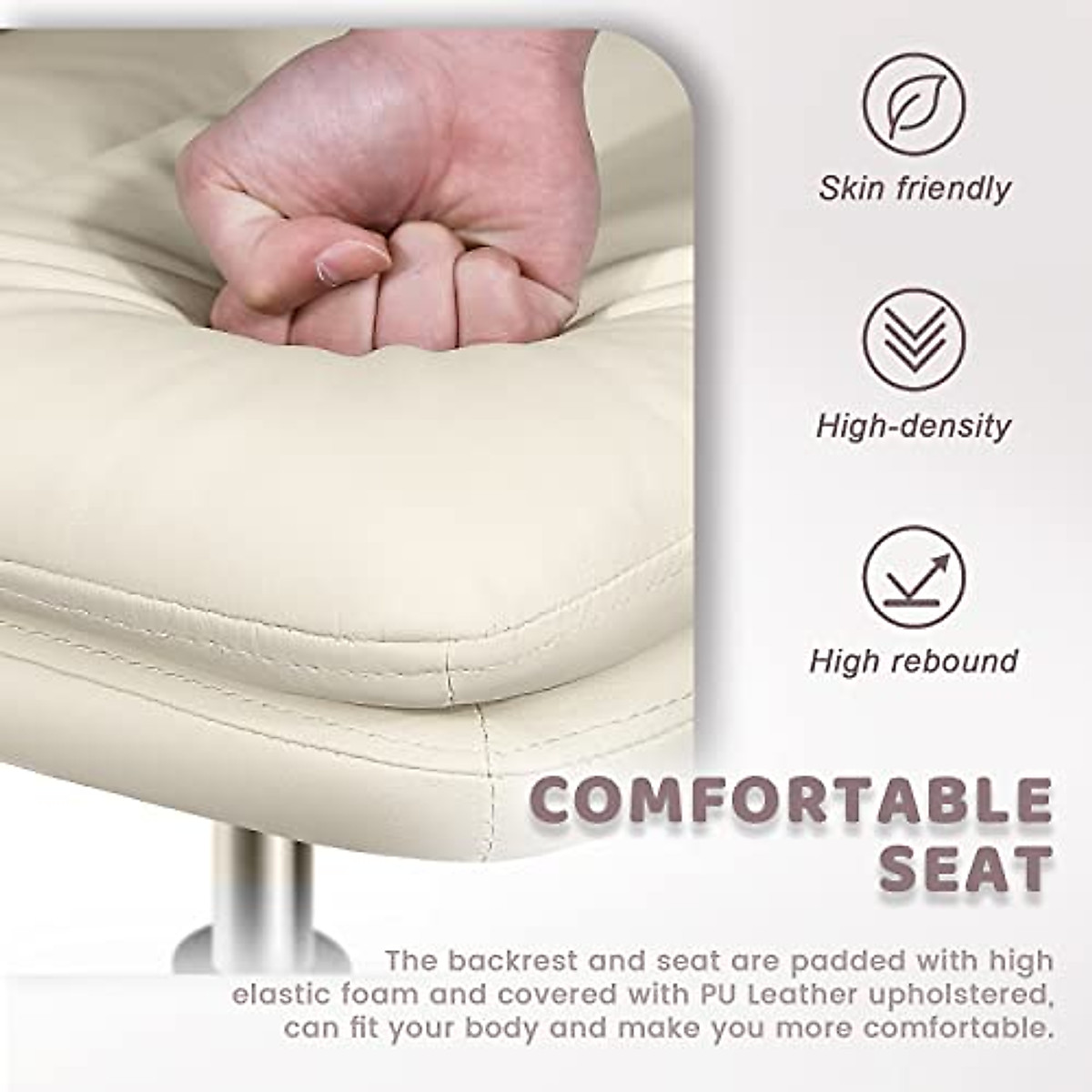 LEMBERI PU Leather Armless Office Desk Chair No Wheels,Criss Cross Legged Home Office chairs, Wide Padded Swivel vanity chair,120°Rocking Mid Back Ergonomic Computer Task Chair for Make Up,Small Space