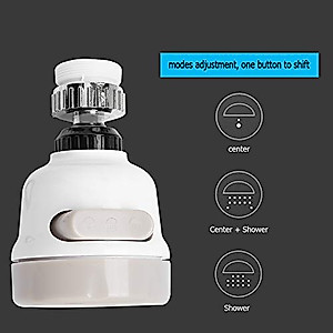Movable Kitchen Tap Head, Delaman 360° Rotatable Faucet Spray Head ABS Anti-Splash Faucet Nozzle Head, Water Faucet for Kitchen with 3 Modes Adjustment