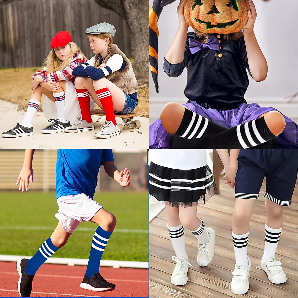 American Trends Kids Soccer Socks for Toddler Boys Girls Knee High Socks Stripes Cotton Sport Long Tube Sock 1 Pair Blue White