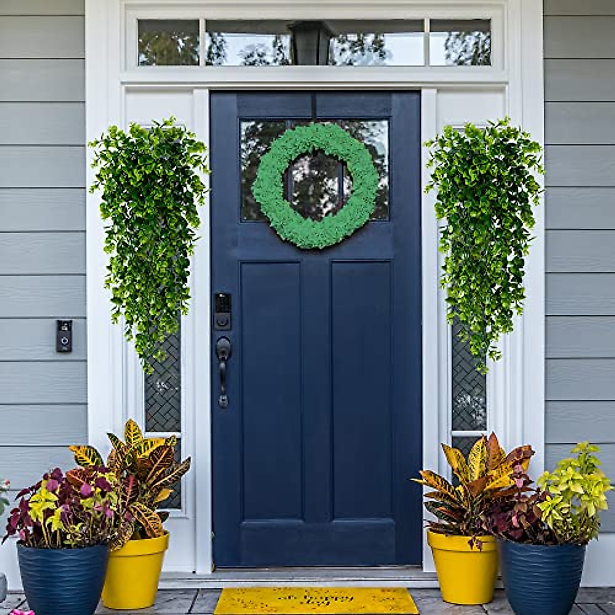 Sggvecsy 4 Pack Artificial Hanging Plants Fake Hanging Plant Faux Hanging Eucalyptus Plants UV Resistant Plastic Plants for Indoor Outdoor Room Wall Wedding Patio Porch Decor