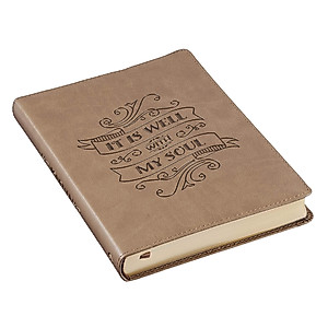 Brown Faux Leather Journal | It is Well With My Soul | Flexcover Inspirational Notebook w/Ribbon Marker and Lined Pages, 6 x 8.5 Inches