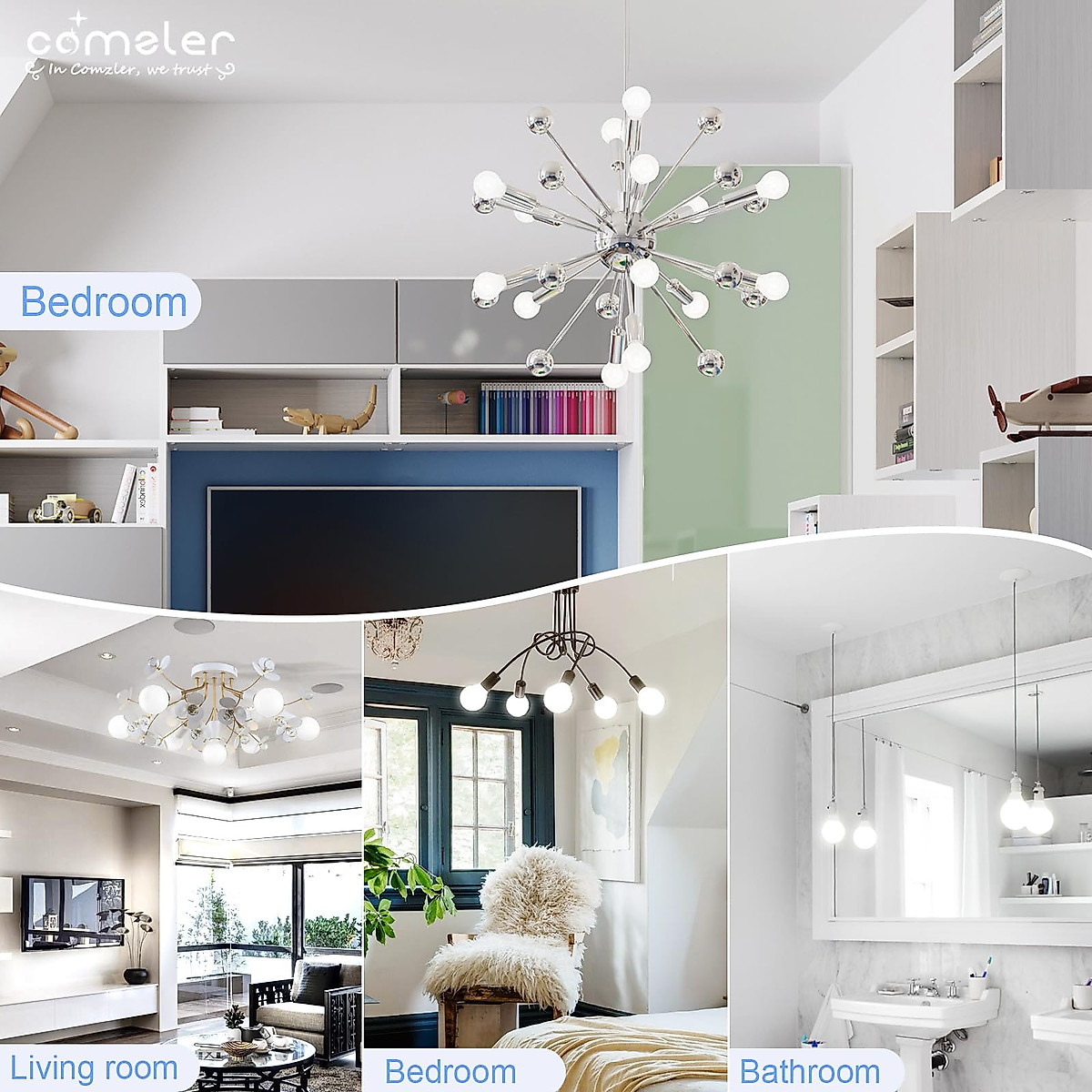 comzler G25 LED Globe Light Bulbs, 80 Watt Equivalent 5000K Daylight Vanity, 900LM LED Bathroom Light Bulbs, E26 Medium Screw Base, Non-dimmable, Pack of 4