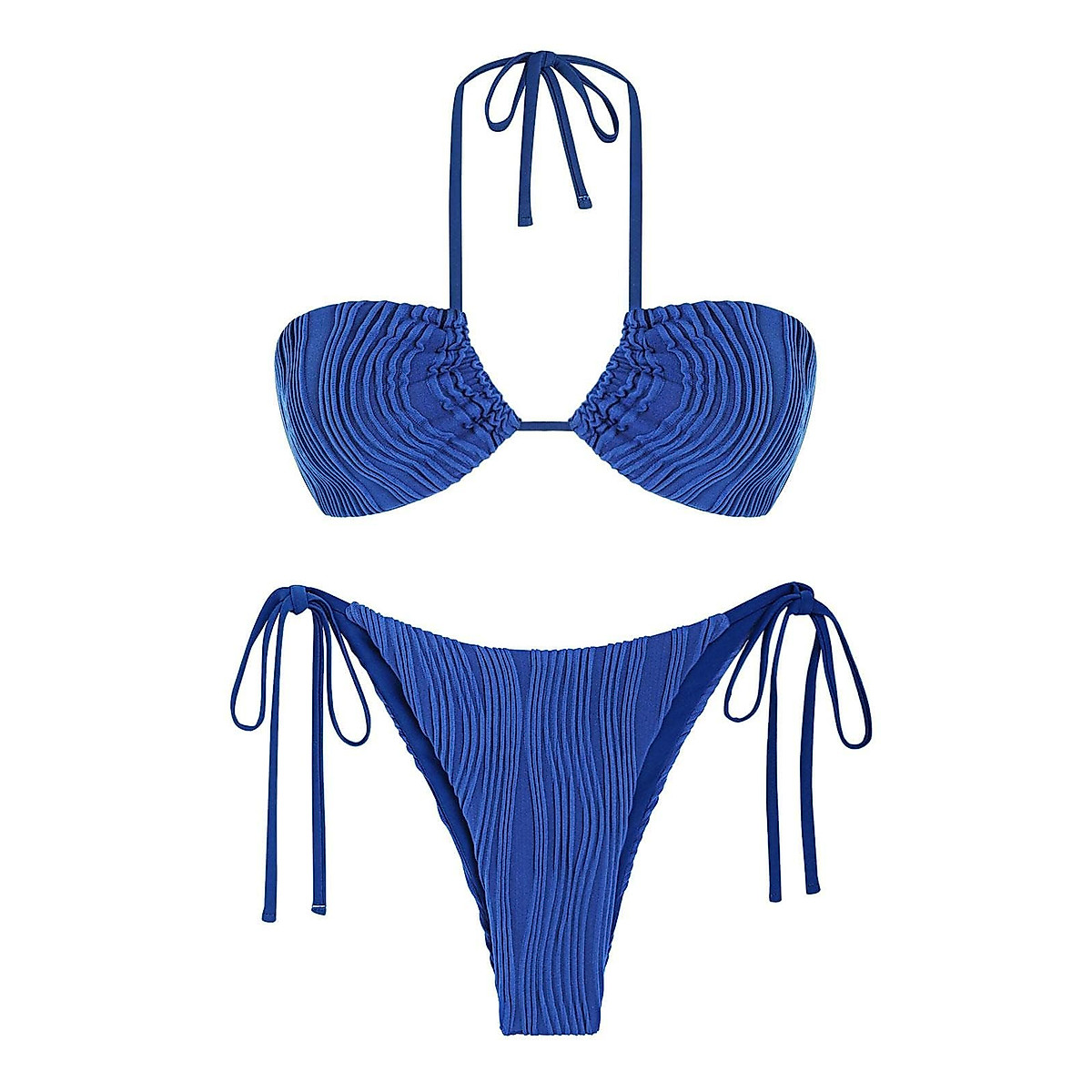 ZAFUL Women's Bandeau Bikini Set Tie Side Swimwear O Ring Cinched Strapless Swimsuit Halter Two Piece Bathing Suit