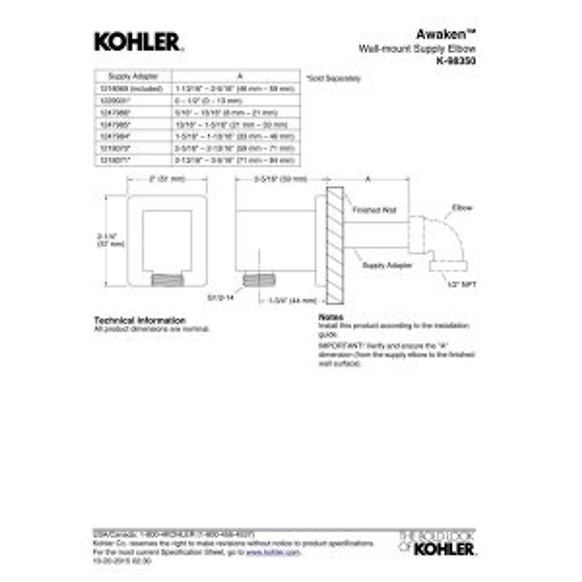 KOHLER AWAKEN® SUPPLY ELBOW
